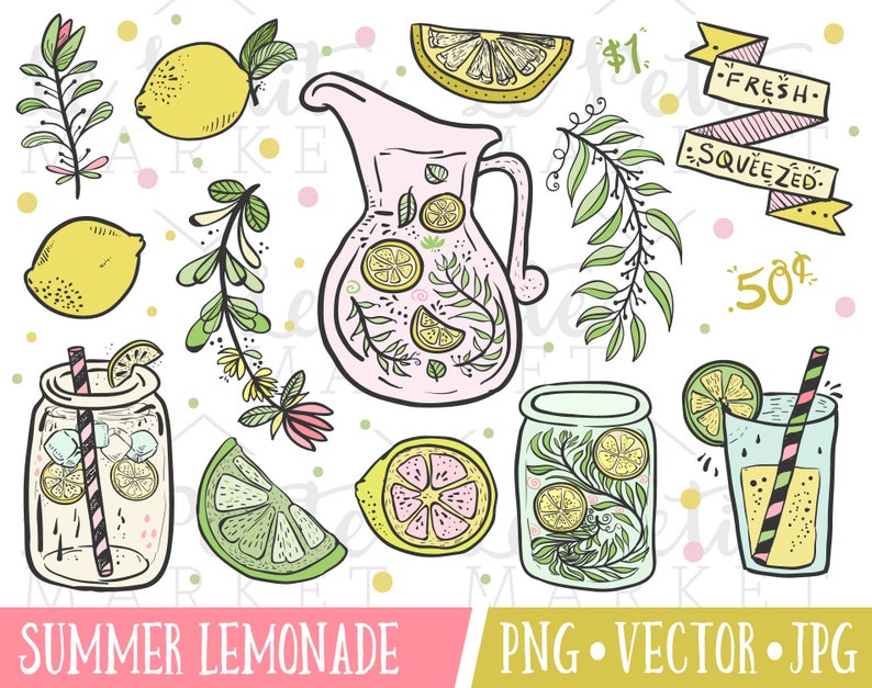 Cute Lemonade Clipart Images Summer Lemonade Stand Clipart - Etsy