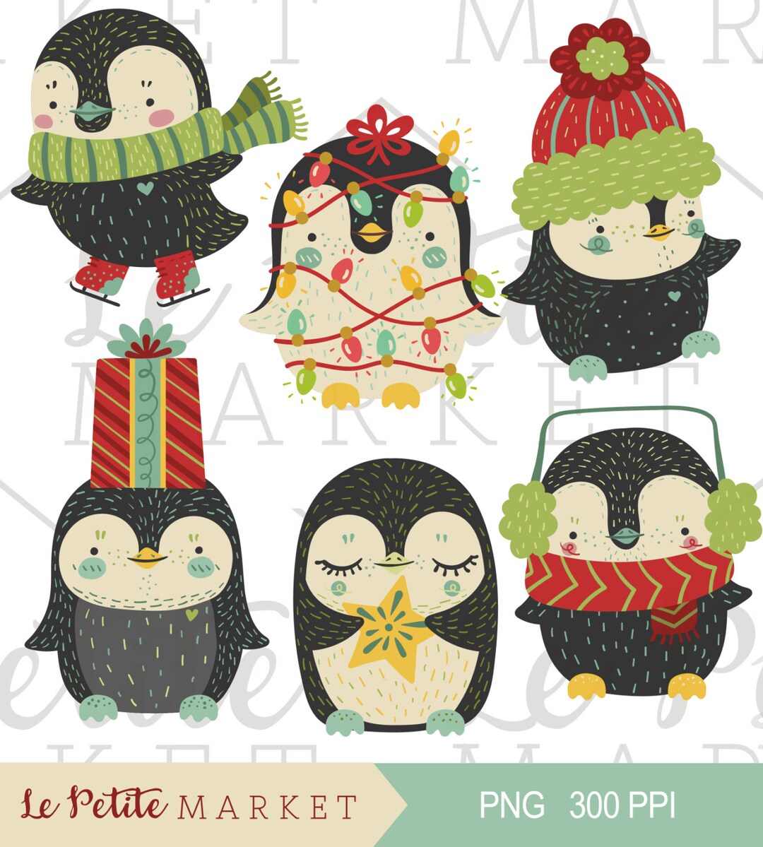 Cute Holiday Penguin Clip Art, Christmas Penguin Clipart, Holiday ...
