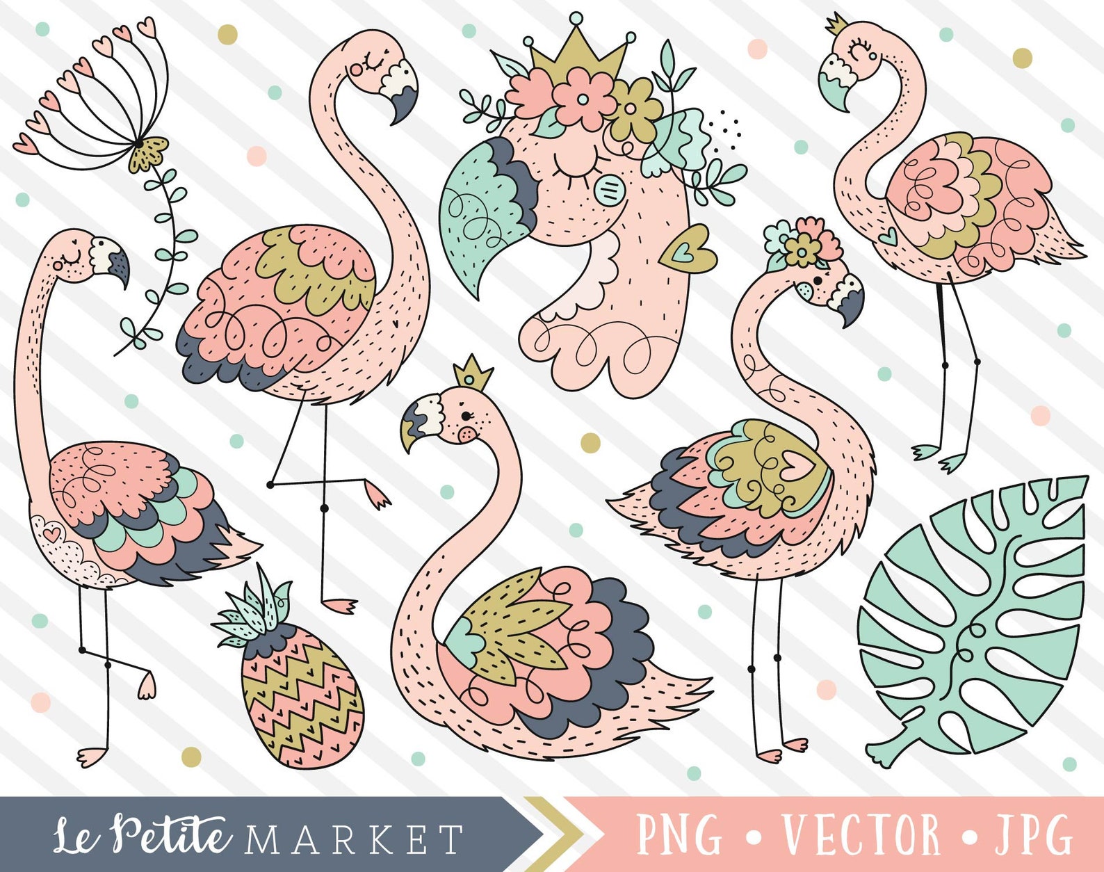Cute Flamingo Clipart Set, Flamingo Illustrations Clip Art Images ...