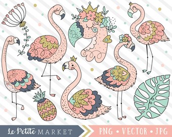 Cute Flamingo Clipart Set Flamingo Illustrations Clip Art | Etsy