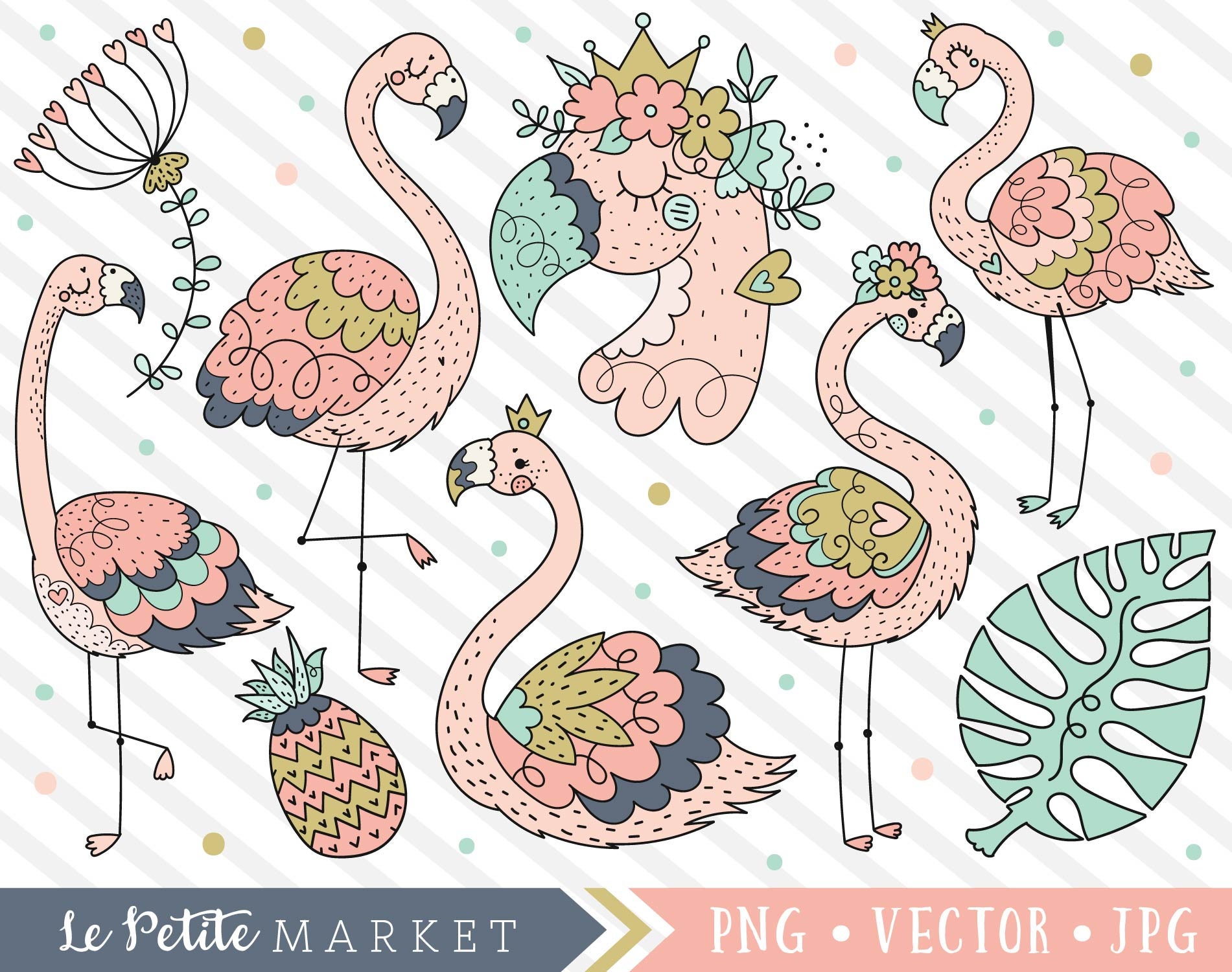 Cute Flamingo Clipart Set Flamingo Illustrations Clip Art | Etsy