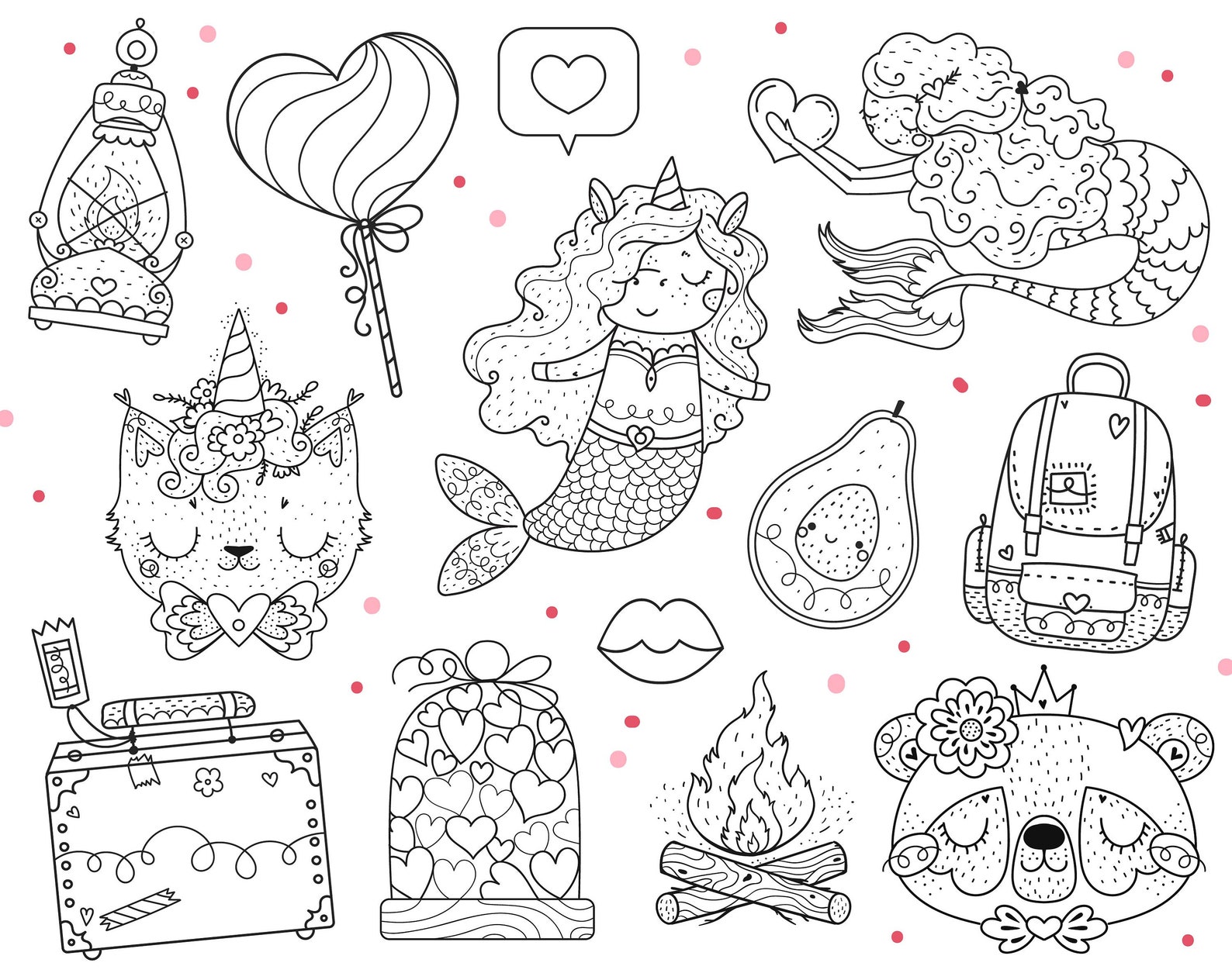 Valentine Clipart Bundle Valentine Digital Stamps Cute | Etsy