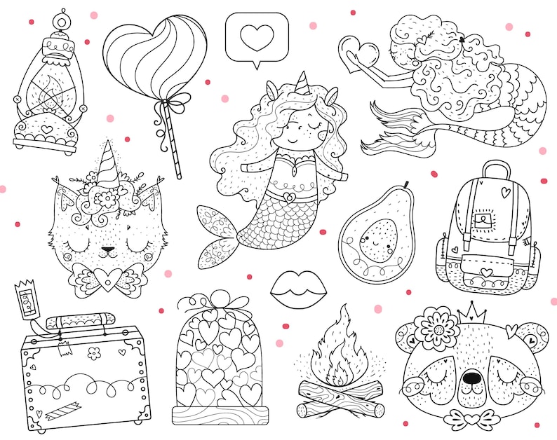 Valentine Clipart Bundle, Valentine Digital Stamps, Cute Valentine ...