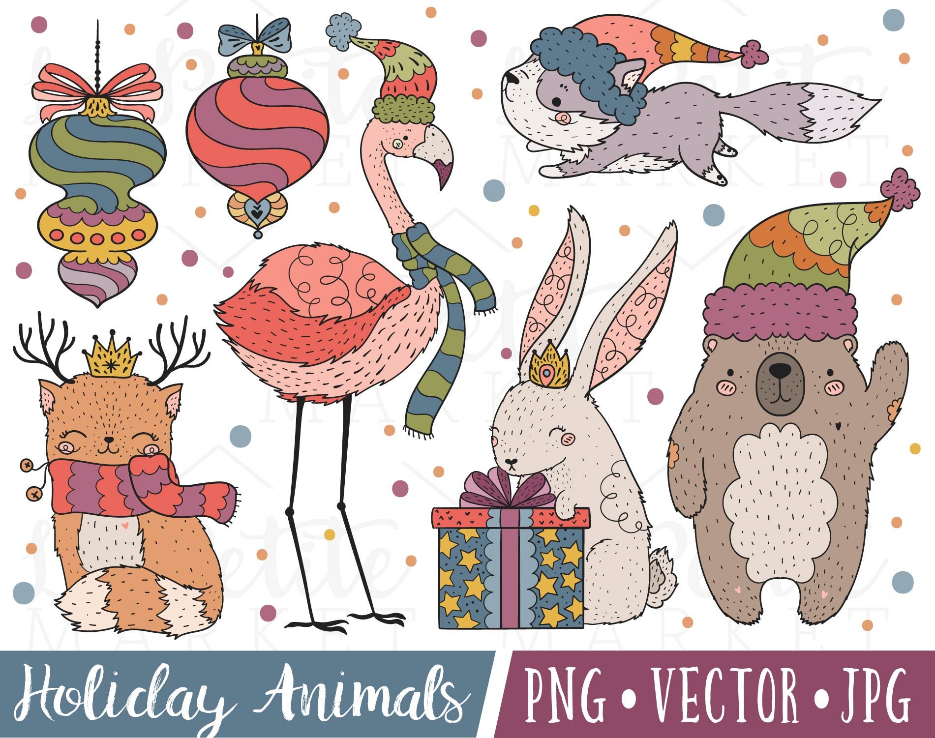 Christmas Animals Clipart Images Christmas Ornaments Clipart | Etsy