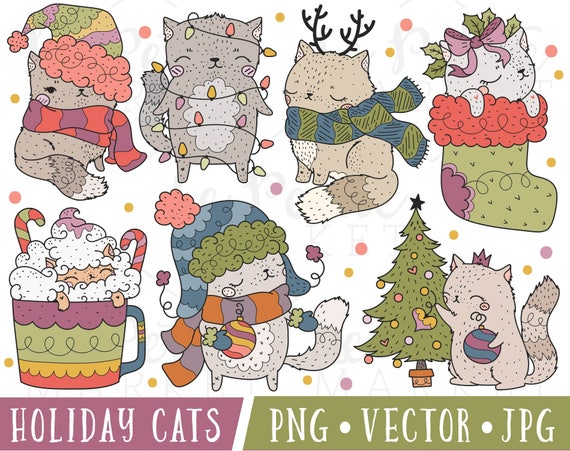Holiday Cats Clipart Images Christmas Cat Clipart Cat - Etsy Canada