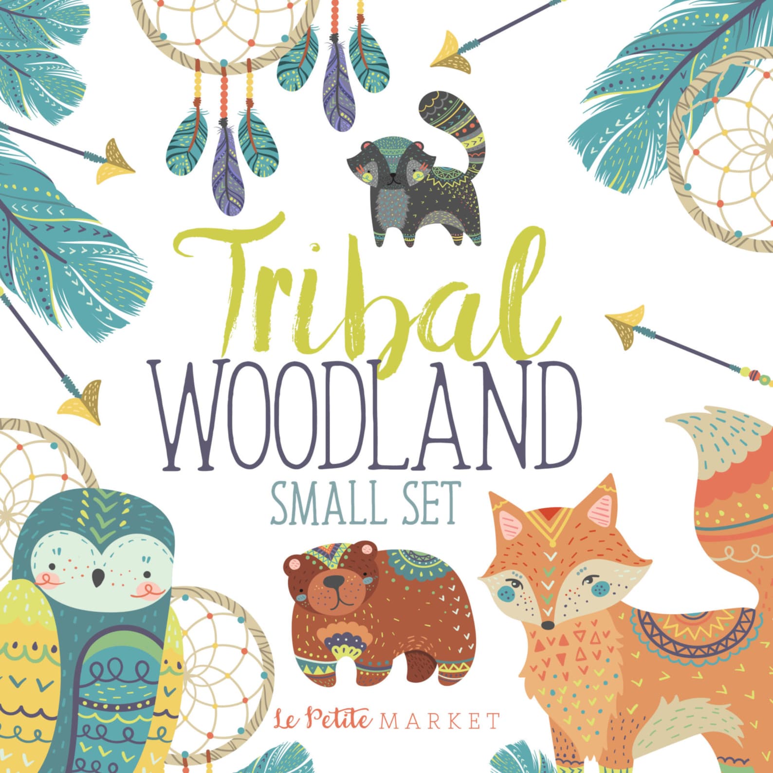 Tribal Animals Clip Art Set, Tribal Woodland Clipart, Tribal Fox Owl ...