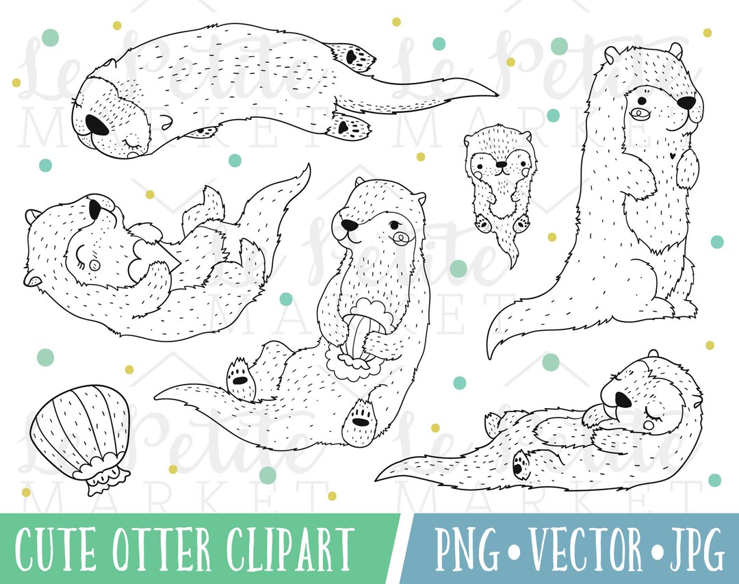 Cute Otter Digital Stamps, Cute Otter Clipart Images, Otter ...