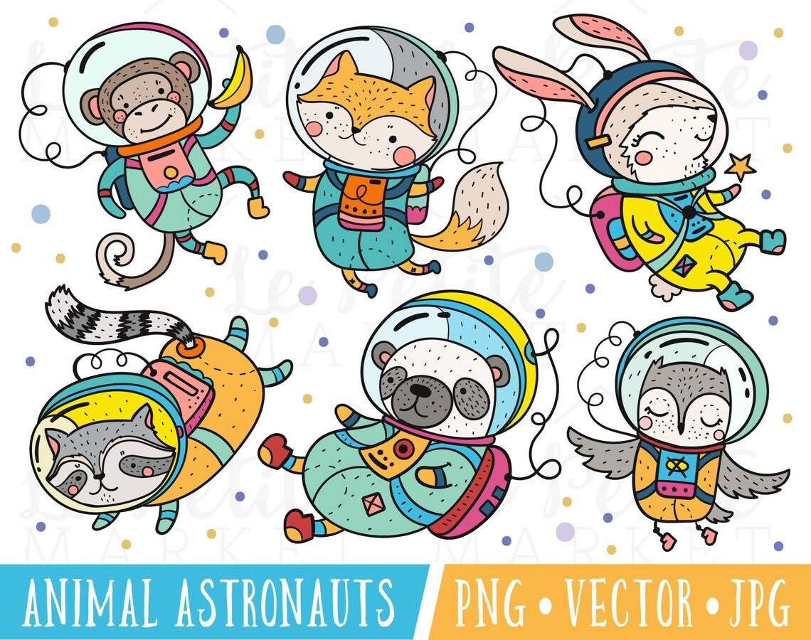 Cute Astronaut Clipart Images Animal Astronauts Clipart Cute - Etsy
