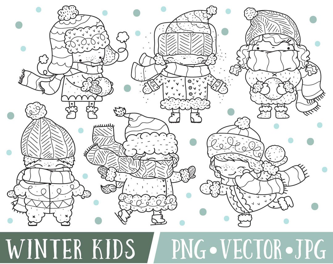 Cozy Winter Kids Playing in the Snow, Winter Kids Clipart Images ...