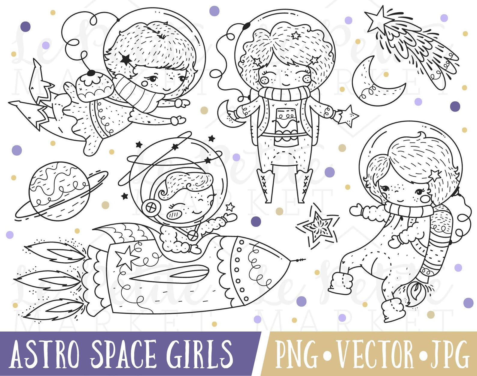Cute Space Girls Clipart, Girl Astronaut Clipart, Cute Astronaut ...