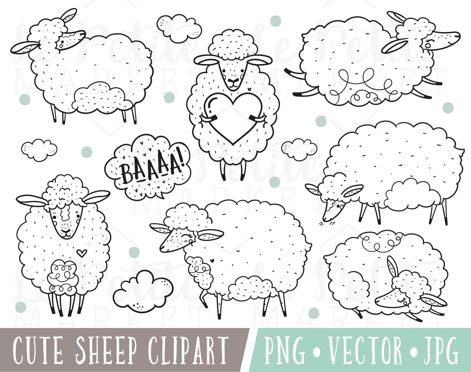 Cute Sheep Clipart Images Cute Sheep Clip Art Cute Lamb | Etsy