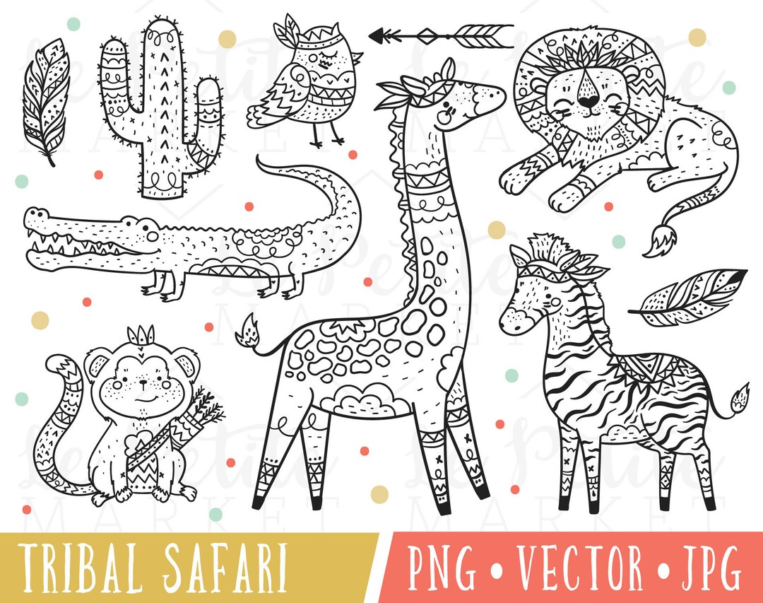 Tribal Safari Animals Clipart Images, Tribal Animals Clipart Set ...