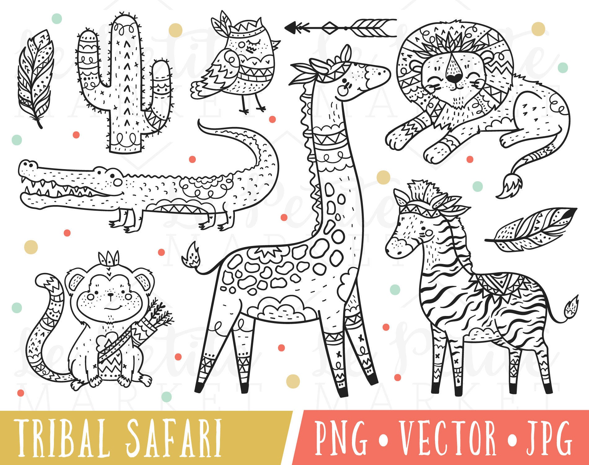 Tribal Safari Animals Clipart Images Tribal Animals Clipart | Etsy
