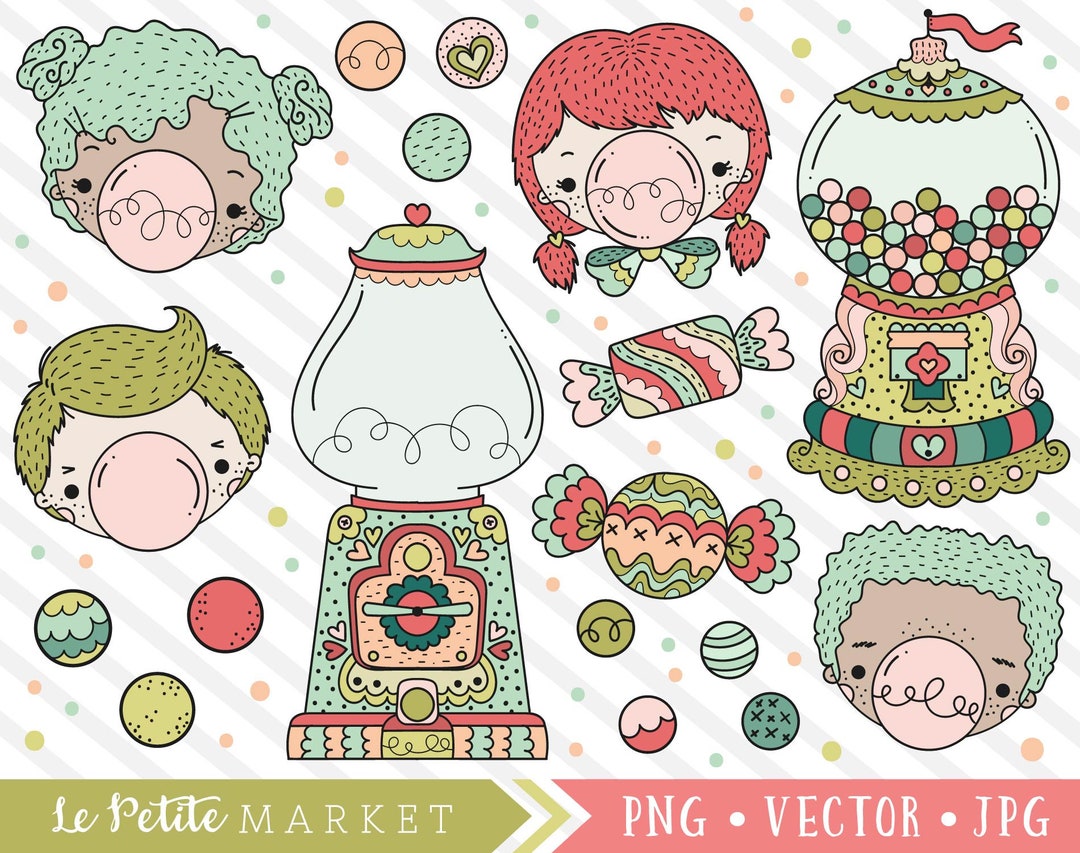 Gumball Machine Clipart Set, Cute Candy Clipart, Bubblegum Clipart, Gum ...