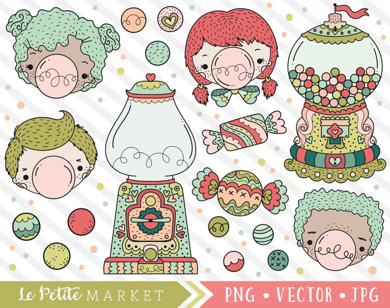 Gumball Machine Clipart Set Cute Candy Clipart Bubblegum - Etsy