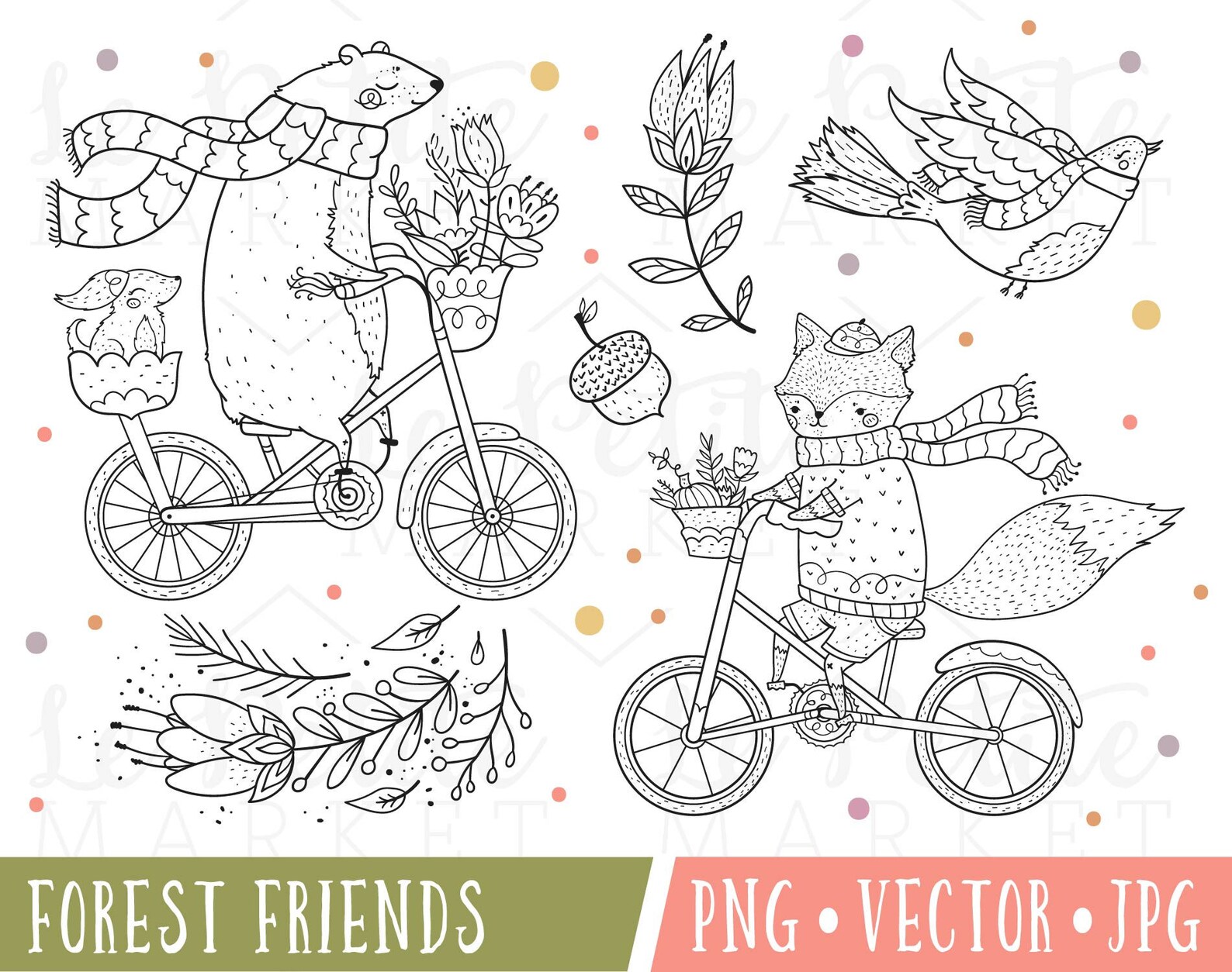 Forest Friends Clipart Woodland Bear Riding a Bicycle - Etsy
