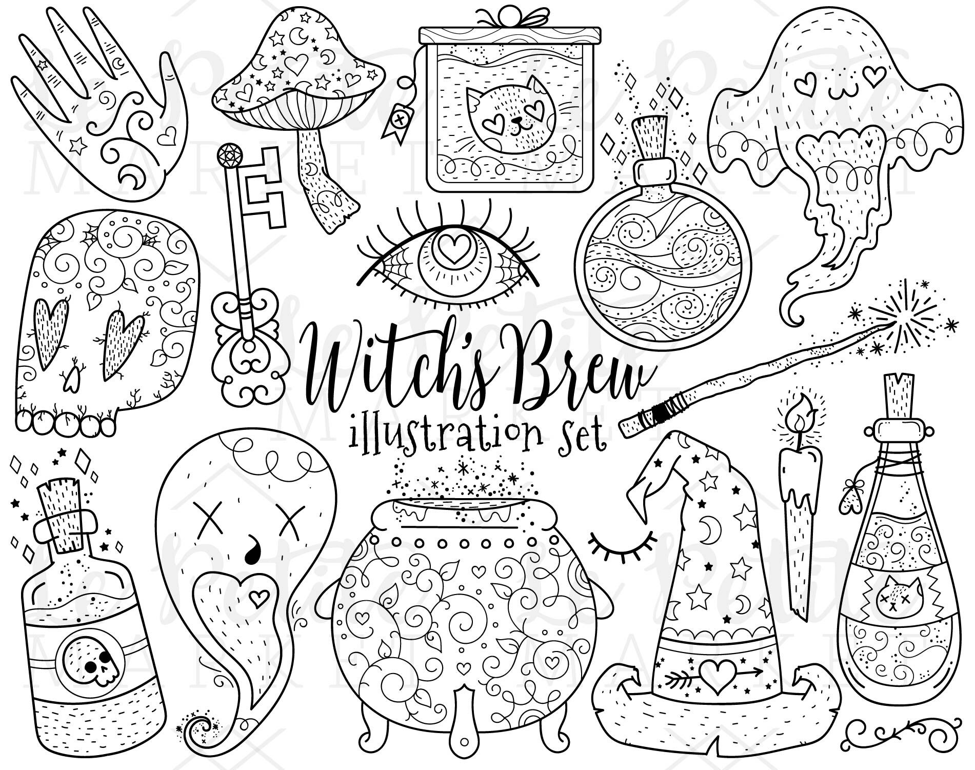 Witch's Brew Clipart Illustration Set, Magic Witchcraft Clip Art Images ...
