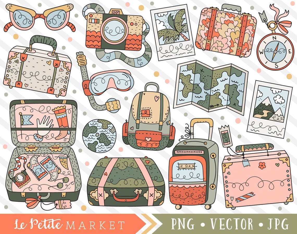 Travel Clipart Set Travel Doodle Clip Art Images Cute - Etsy