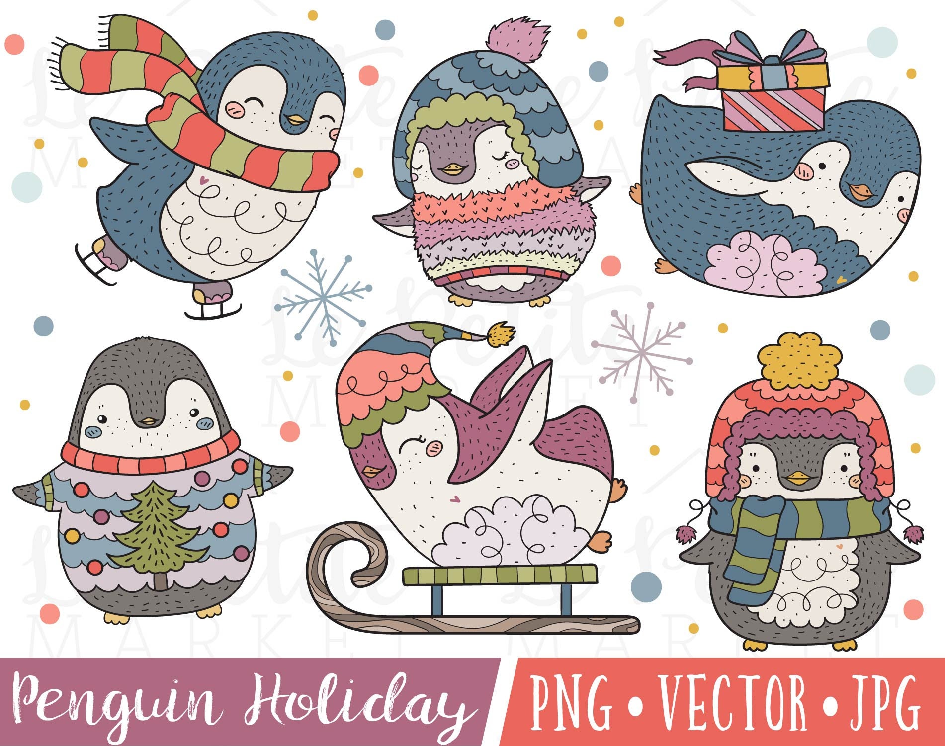 Winer Penguins Clipart Set Christmas Penguins Cute Christmas | Etsy