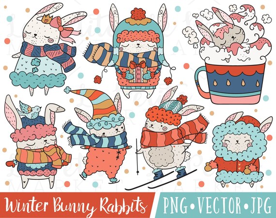 Cute Rabbit Clipart Images Winter Bunny Clipart Woodland | Etsy