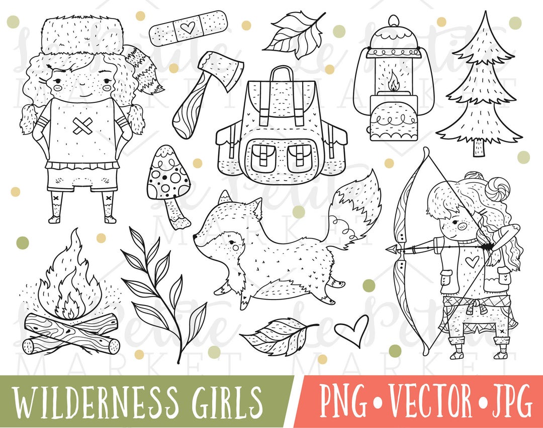 Cute Wilderness Girls Clipart, Camping Girl Clipart Images, Outdoorsy ...