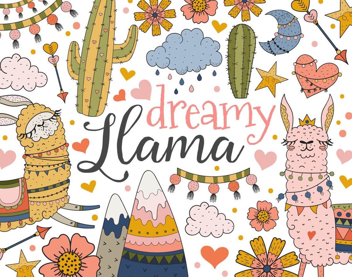Llama Clipart Set Cute Llama Illustrations Alpaca Clip Art - Etsy