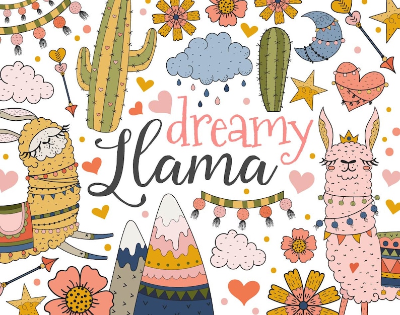 Llama Clipart Set Cute Llama Illustrations Alpaca Clip Art | Etsy