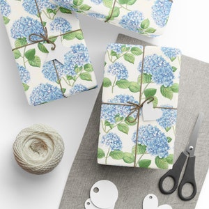 Hydrangea Wrapping Paper Blue Floral Gift Wrap Hydrangea Gift Wrap ...