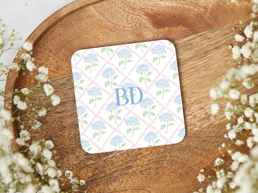 Personalized Coasters Pink and Blue Coaster Set Preppy Floral Coasters ...