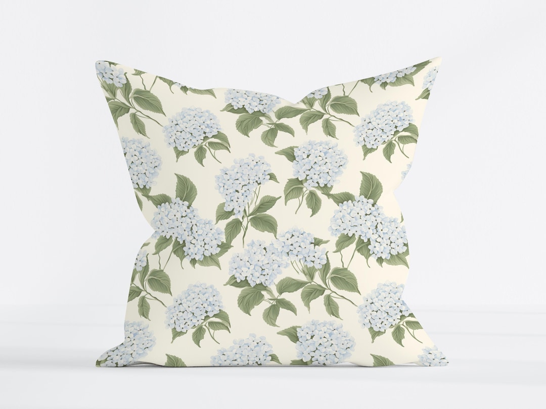 Guest Room Pillow Blue Hydrangea Throw Pillow Cover Reversible Floral ...