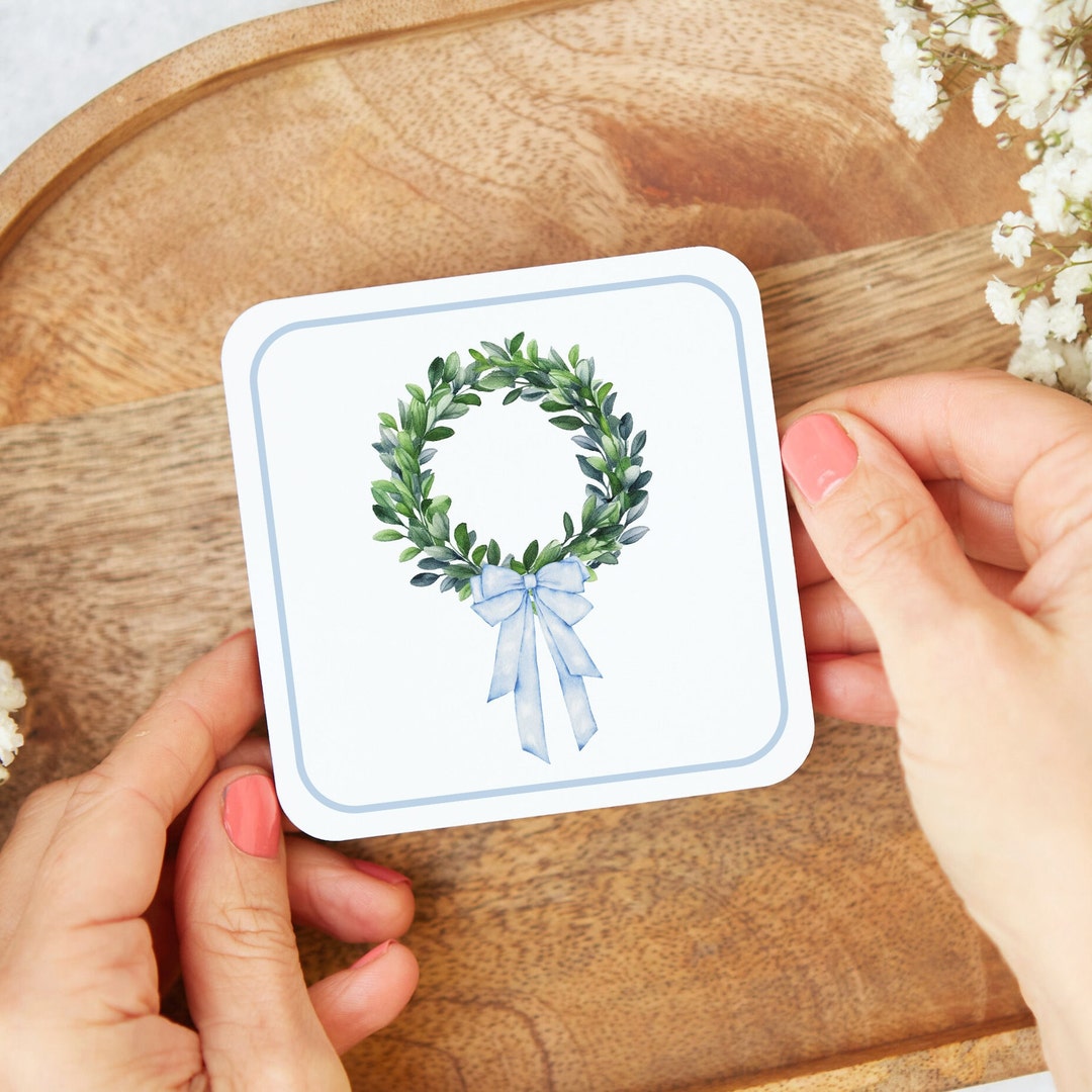 Preppy Coaster Blue Bow Coaster Set Grandmillennial Gift Ideas Preppy ...