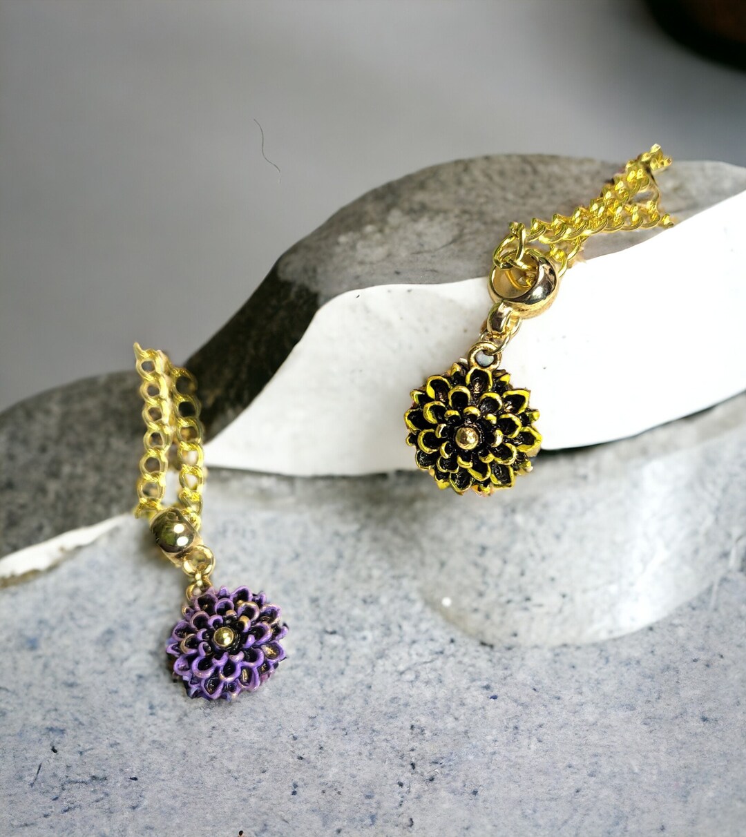 Antique Gold Mum With Painted Accents, Lavender and Yellow - Etsy