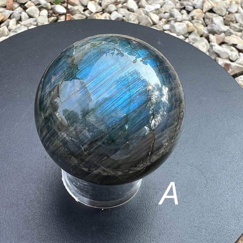Blue Flash Labradorite Spheres (50mm) With Acrylic Stands - Stunning ...