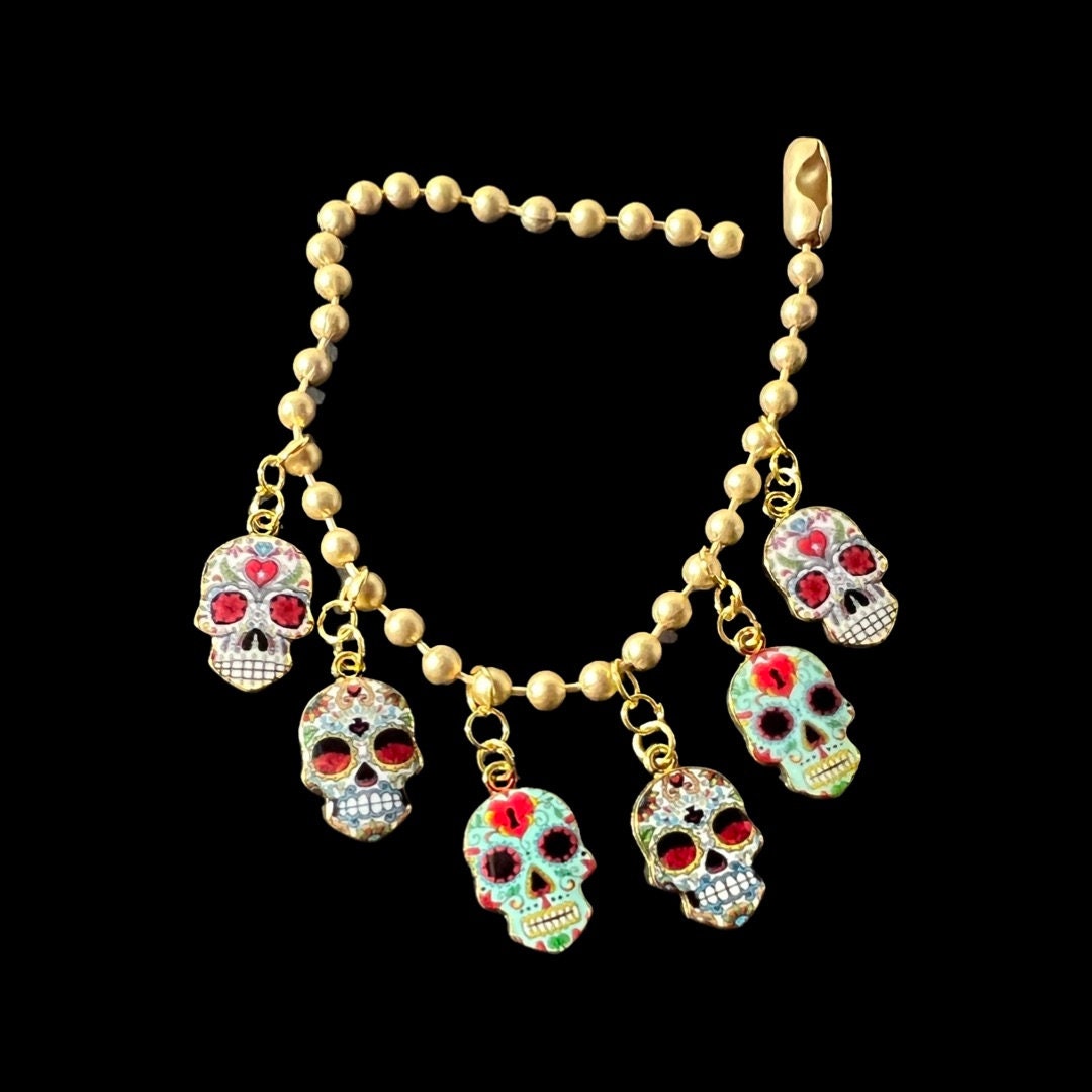 Dia De Los Muertos Day of the Dead Sugar Skulls Charm Bracelet Heavy 4 ...