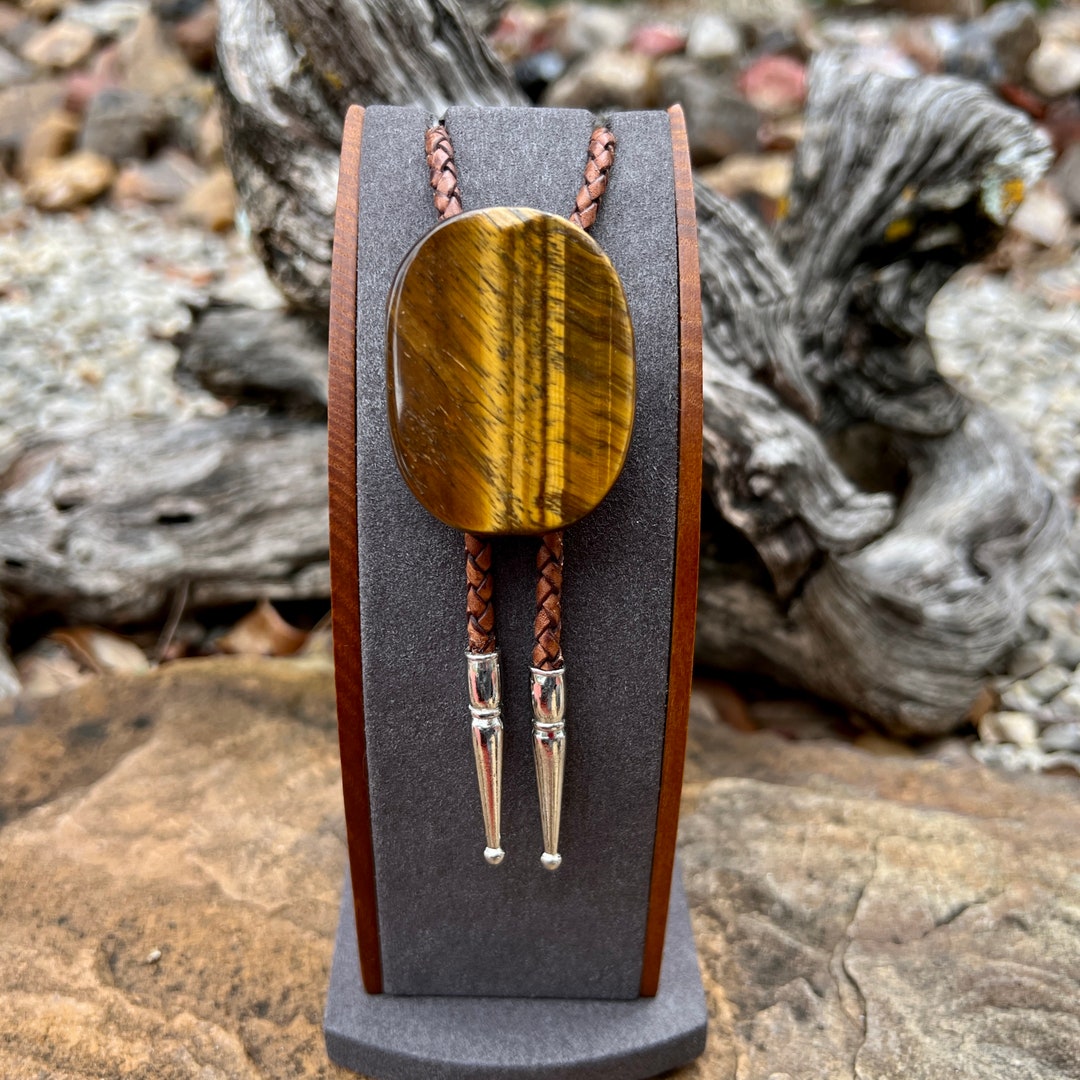 YEM BT254 Tiger Eye and Leather Bolo Tie for Men Women, Cowboy Tie ...