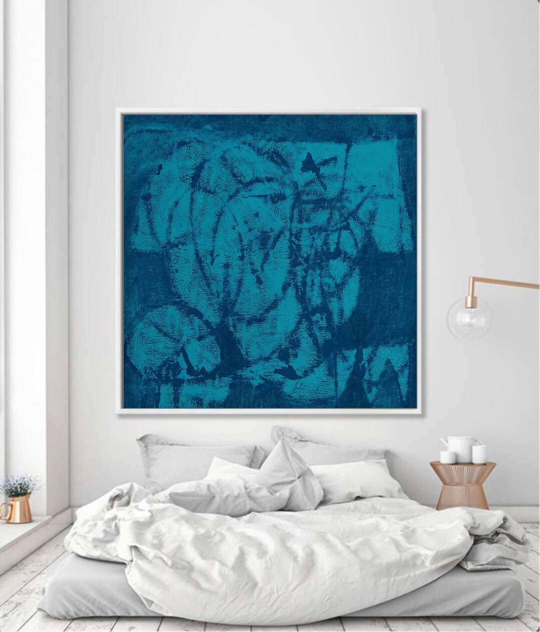 Navy Blue Wall Art, Abstract Teal Wall Art, Indigo Mixed Media Art ...