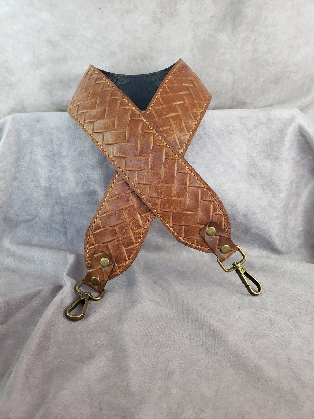 Brandy Honey Braided Embossed Genuine Cowhide Leather Replacement Strap ...
