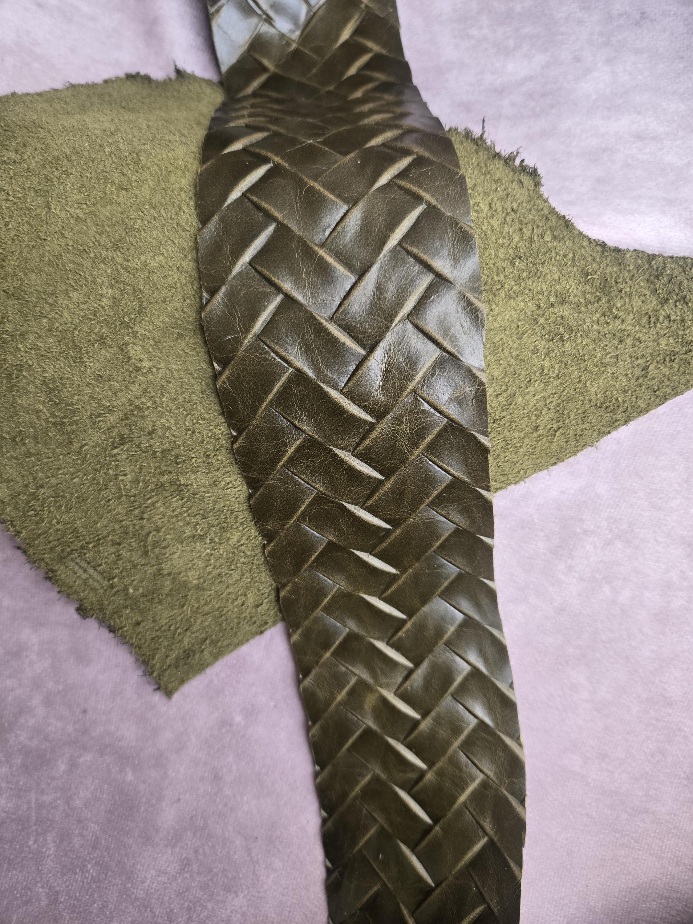 Sage Moss Olive Green Braided Embossed Genuine Cowhide Leather ...