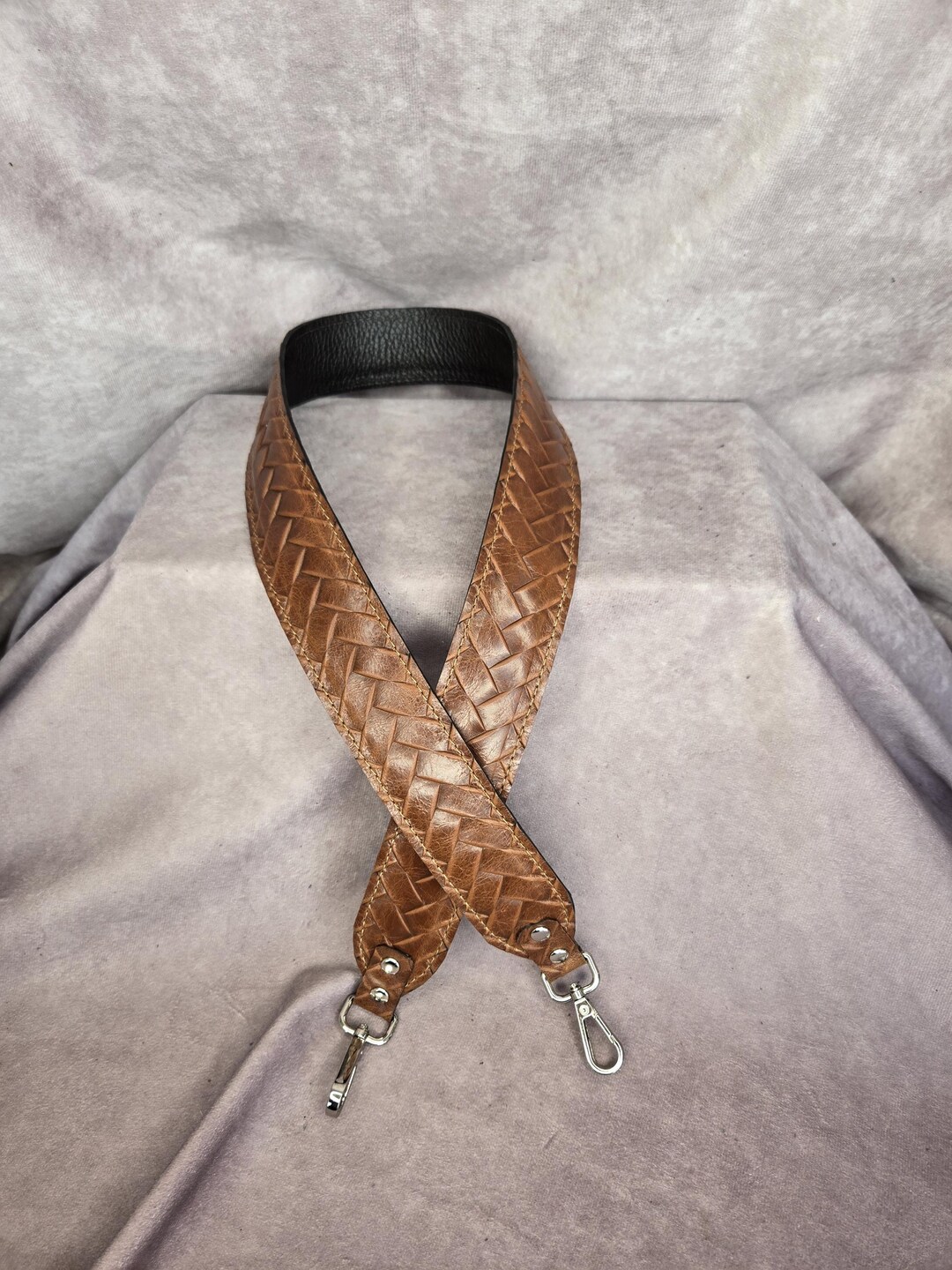 Leather Strap,brandy Honey Braided Embossed Genuine Cowhide Leather ...
