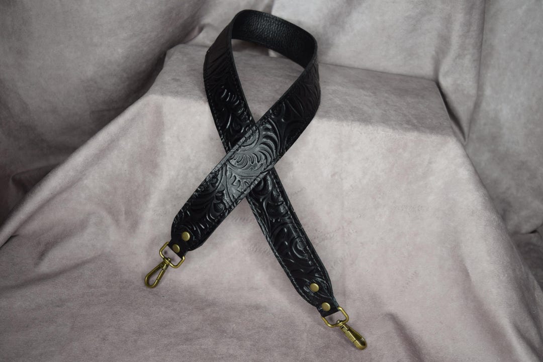 Black Swirls Embossed Genuine Cowhide Leather Replacement Strap/cut ...
