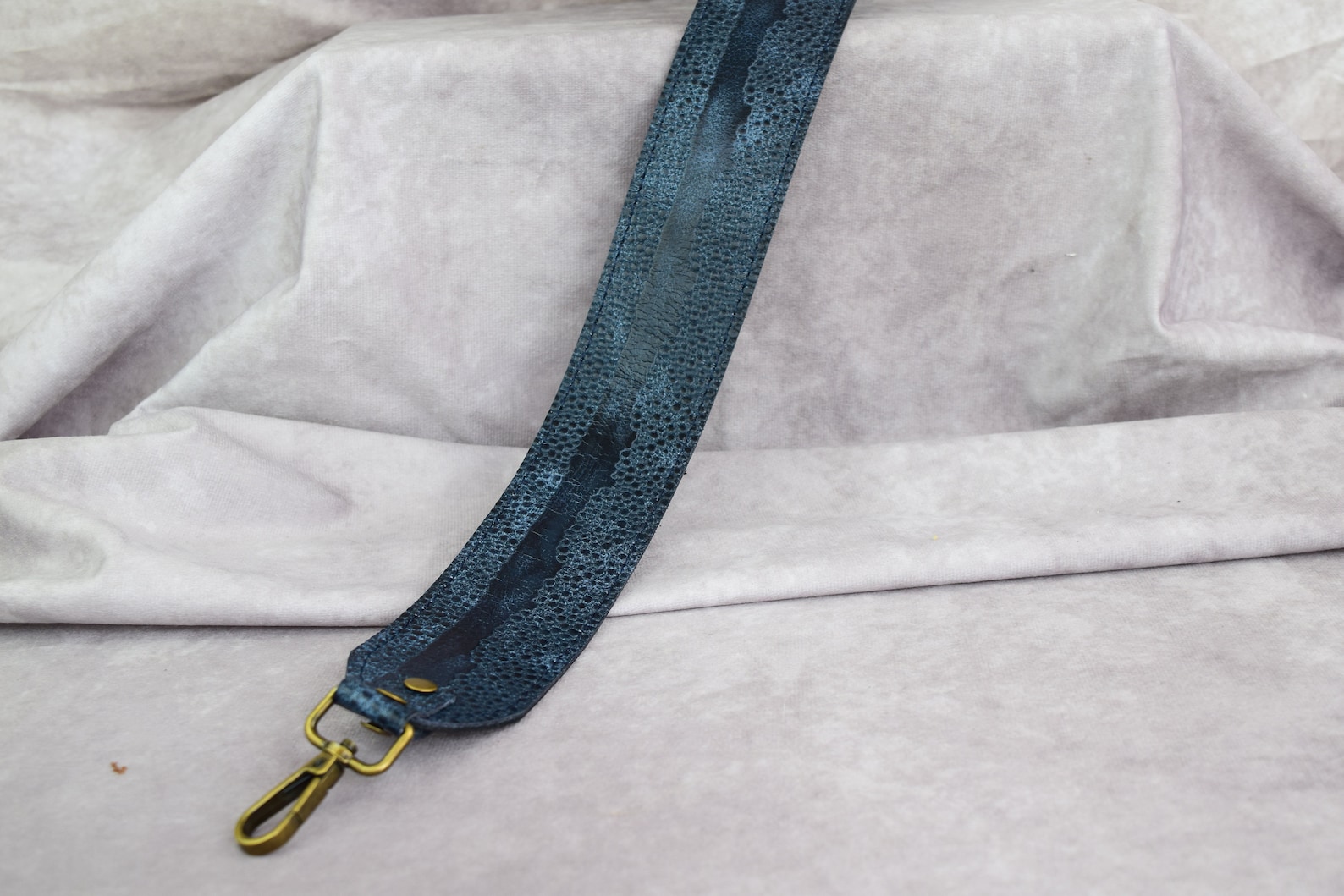 Leather Replacement Strap/dark Blue Pebble and Smooth Striped Embossed ...