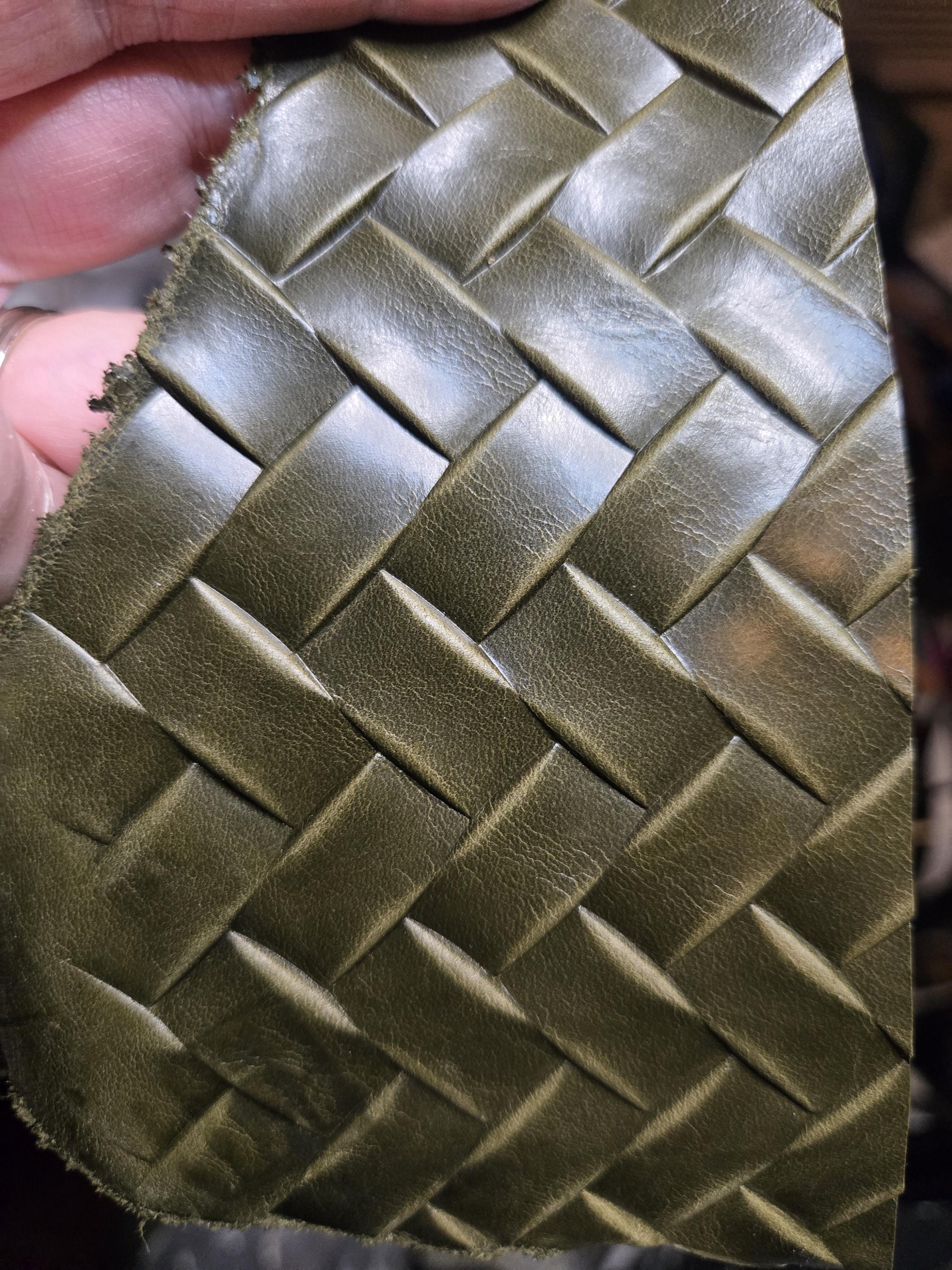 Sage Moss Olive Green Braided Embossed Genuine Cowhide Leather ...