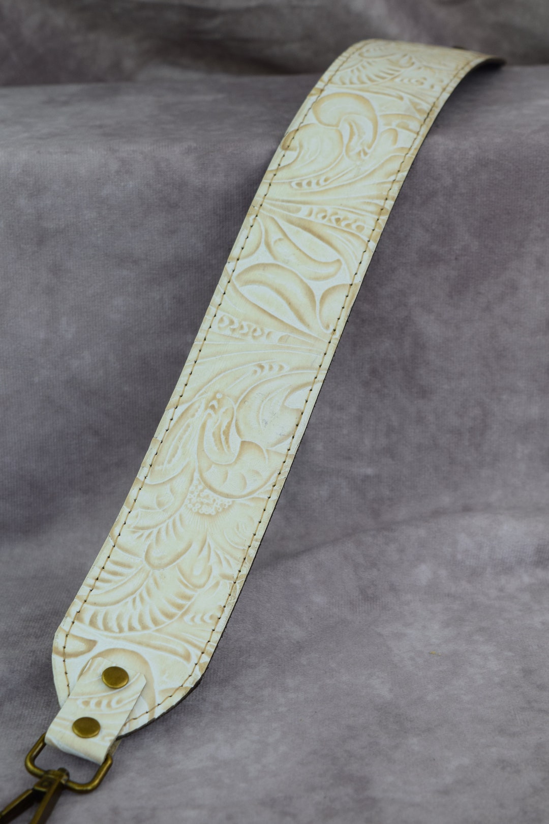 Off White W/ Tan Western Floral Embossed Genuine Cowhide Leather ...