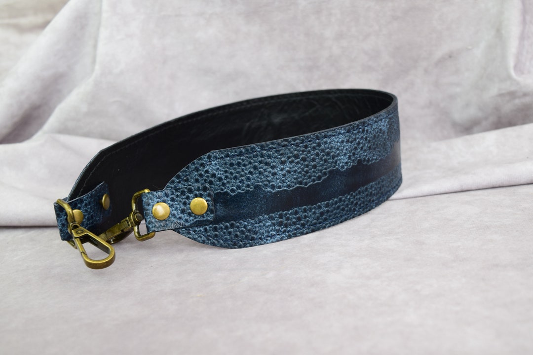 Leather Replacement Strap/dark Blue Pebble and Smooth Striped Embossed ...