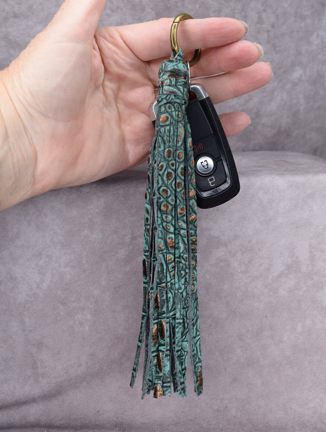 Leather Tassel Keychain/bag Charm/teal Green, Dark Brown-black With ...