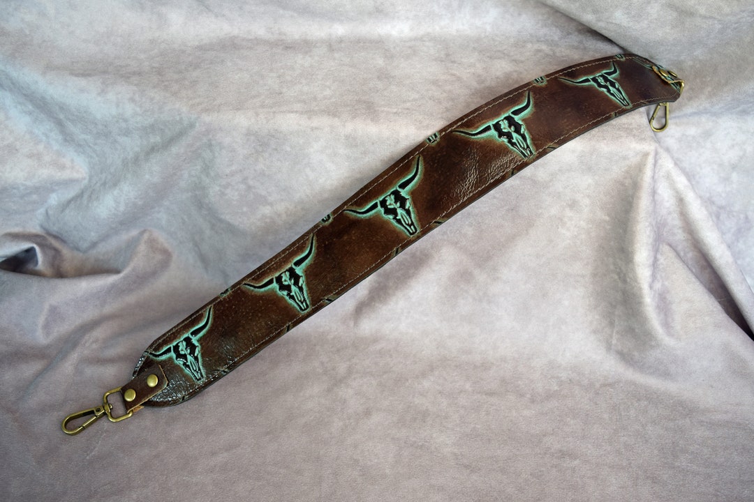 Texas Longhorn Embossed Genuine Cowhide Leather Replacement Strap/cut ...