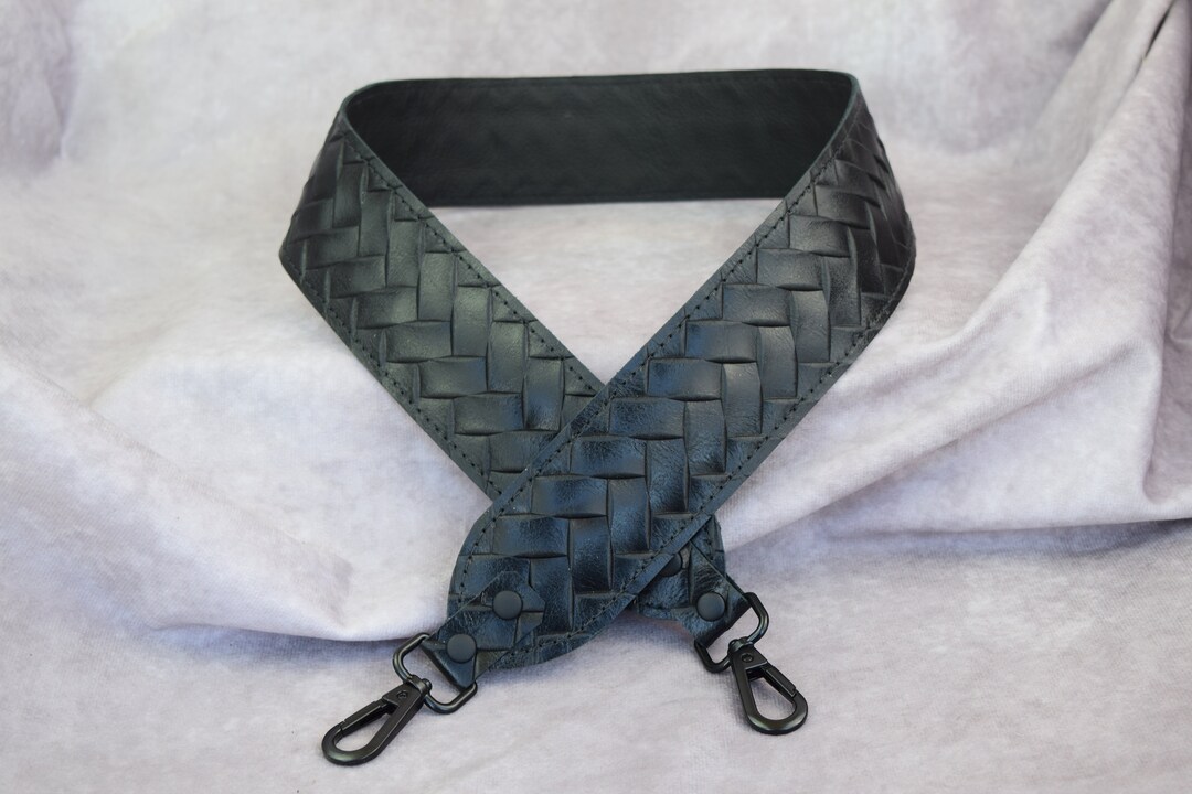 Black Braided Embossed Genuine Cowhide Leather Replacement Strap/cut ...