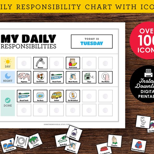 Daily Responsibilities Chore Chart With Icons Printable - Etsy