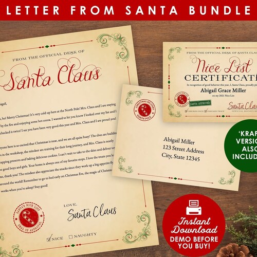 Santa Letter and Nice List Certificate Personalised Letter - Etsy