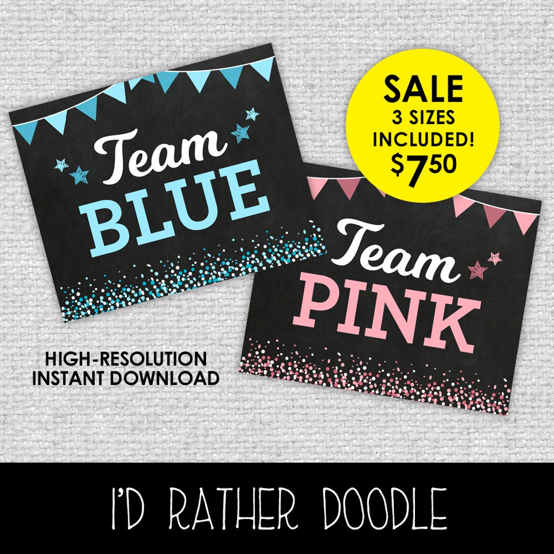 Team Blue Team Pink Printable Photo Props - Printable Chalkboard Signs ...